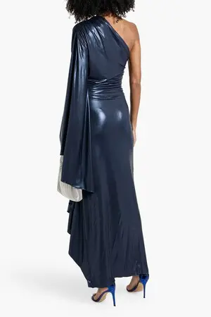 Lapointe Draped Cutout Metallic Stretch-jersey Gown - Navy