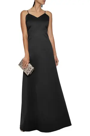 Halston Bow-embellished Two-tone Duchess-satin Gown