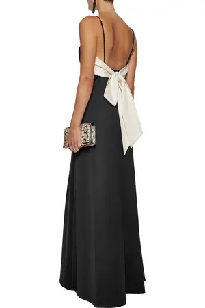 Halston Bow-embellished Two-tone Duchess-satin Gown