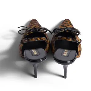 Miu Miu Printed Leather Slingback Pumps With Bow - Honey