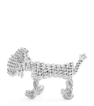 Loewe Sculptural Sausage Dog Brooch - Silver