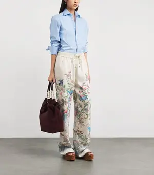Etro Satin Embroidered Wide-leg Trousers - Ivory
