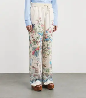 Etro Satin Embroidered Wide-leg Trousers - Ivory