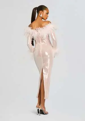 Retrofete Petal Sequin Midi Dress - Ballet Slipper