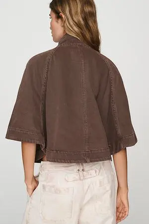 PILCRO Cropped Utility Cape Jacket - Chicory Coffee