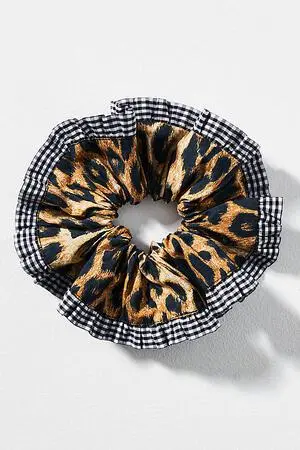 DAMSON MADDER Ggham Frill Scrunchie - Leopard