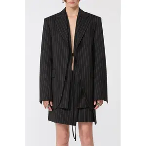 Sportmax Divina Pinstripe Stretch Wool Blend Inset Front Jacket