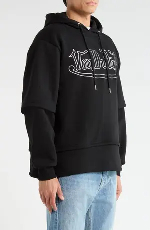 VON DUTCH Layered Fleece Pullover Hoodie