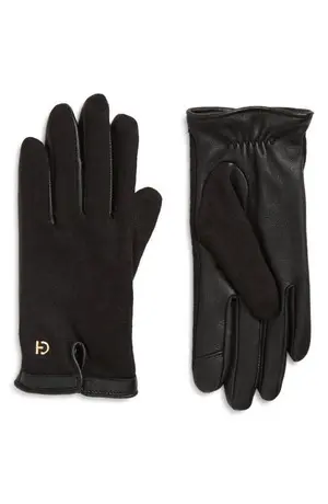 Cole Haan Wool Blend And Leather Gloves - Caviar