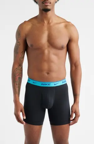 Nike Dri-fit Essential Assorted 3-pack Stretch Cotton Boxer Briefs - Black Cactus/blue/black Wb