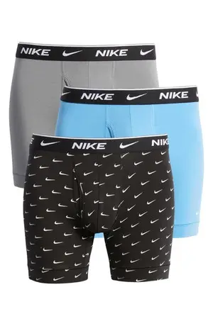 Nike Dri-fit Essential Assorted 3-pack Stretch Cotton Boxer Briefs - Swoosh Print
