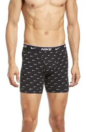 Nike Dri-fit Essential Assorted 3-pack Stretch Cotton Boxer Briefs - Swoosh Print
