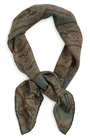 Ralph Lauren Purple Label Jardin Paisley Cashmere & Silk Neckerchief - Green Multi
