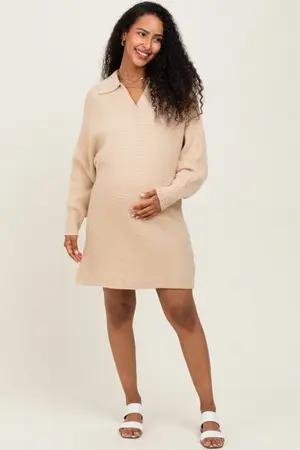 PINKBLUSH Chunky Knit Collared Sweater Dress