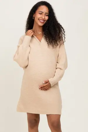 PINKBLUSH Chunky Knit Collared Sweater Dress