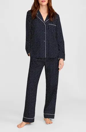 PETITE PLUME Cotton Twill Long Pajamas - Navy