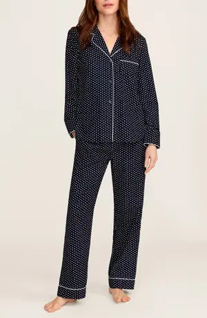 PETITE PLUME Cotton Twill Long Pajamas - Navy