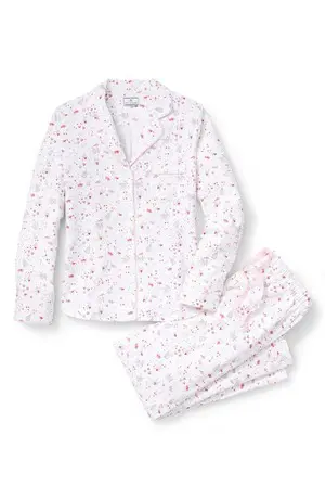 PETITE PLUME Cotton Twill Long Pajamas - White