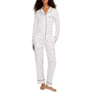 PETITE PLUME Pima Cotton Jersey Long Pajamas - White