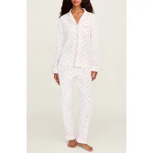 PETITE PLUME Pima Cotton Jersey Long Pajamas - White/white