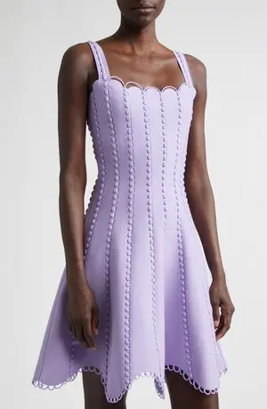 Oscar De La Renta Bobble Stitch Knit Fit & Flare Dress
