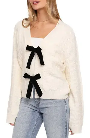 PETAL & PUP Velvet Bow Cardigan