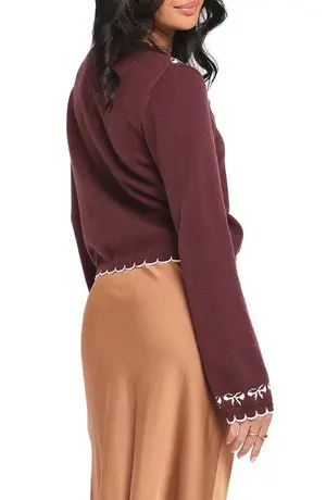 PETAL & PUP Bow & Scallop Cardigan - Plum
