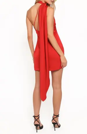 PETAL & PUP Erina One-shoulder Scarf Tie Minidress