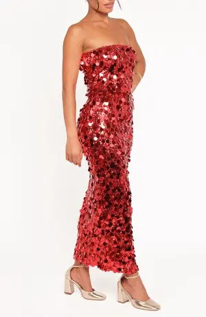 PETAL & PUP Karlie Sequin & Paillette Strapless Maxi Dress