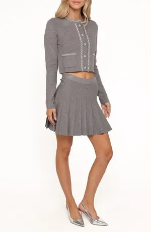 PETAL & PUP Embellished Cardigan And Pleated Miniskirt Set