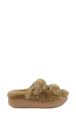 ZIGINY Faux Fur Platform Slide Sandal - Beige