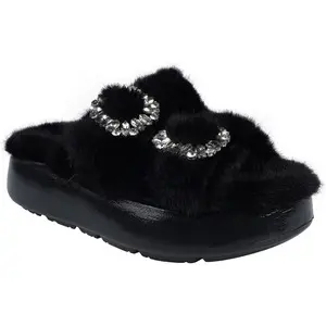 ZIGINY Faux Fur Platform Slide Sandal - Black