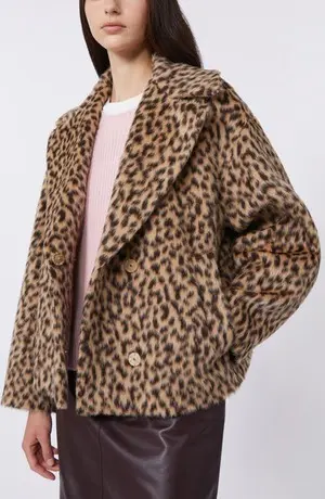 Max Mara Cheetah Print Wool-blend Pea Coat