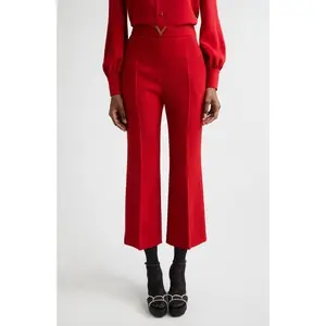 Valentino Garavani Wool Crepe Crop Flare Pants - Deep Red