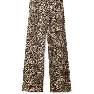 Mango Leopard Print Straight Leg Satin Pants