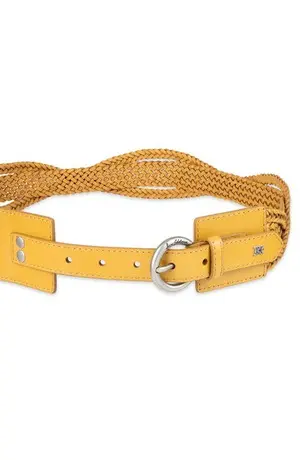 Sam Edelman Twist Braided Leather Belt - Mustard