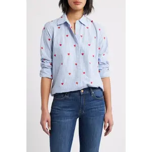 Caslon Embroidered Heart Button-up Shirt