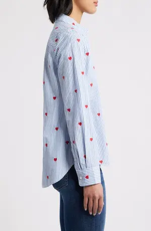 Caslon Embroidered Heart Button-up Shirt