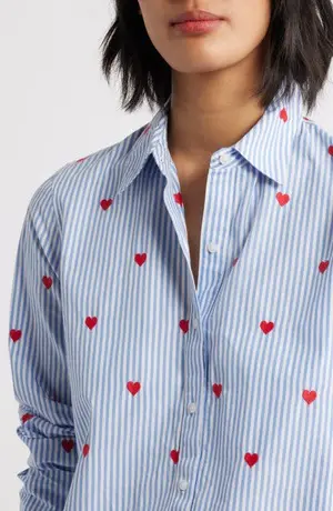 Caslon Embroidered Heart Button-up Shirt
