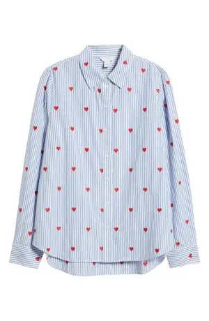 Caslon Embroidered Heart Button-up Shirt