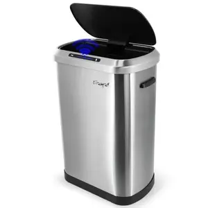 ELAMA 13 Gallon Automatic Sensor Hands Free Trash Can - Silver
