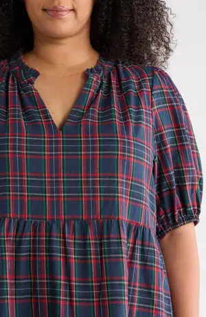 SUGARLIPS Chapman Plaid Puff Sleeve Dress