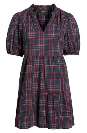 SUGARLIPS Chapman Plaid Puff Sleeve Dress