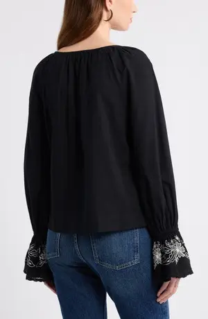 Treasure & Bond Embroidered Front Button Top