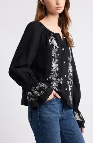 Treasure & Bond Embroidered Front Button Top