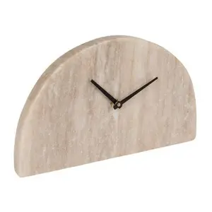 STORIED HOME Decorative Half Moon Marble Mantel Clock - Natural