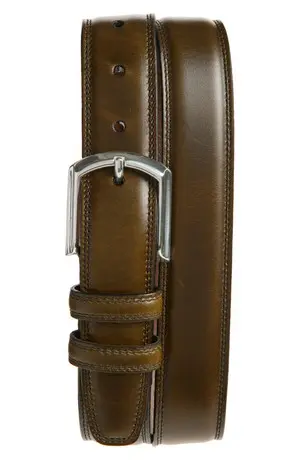 Torino Stitched Calfskin Leather Belt - Olive