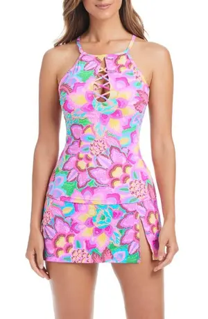 ROD BEATTIE Printed High Neck Tankini Top