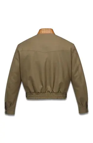 Mcm Jacket In Wool Twill And Monogram Print Leather - Khaki