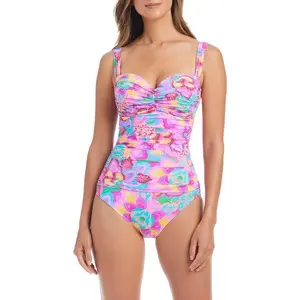 BLEU BY ROD BEATTIE Printed Shirred One-piece Swimsuit - Pink Multi